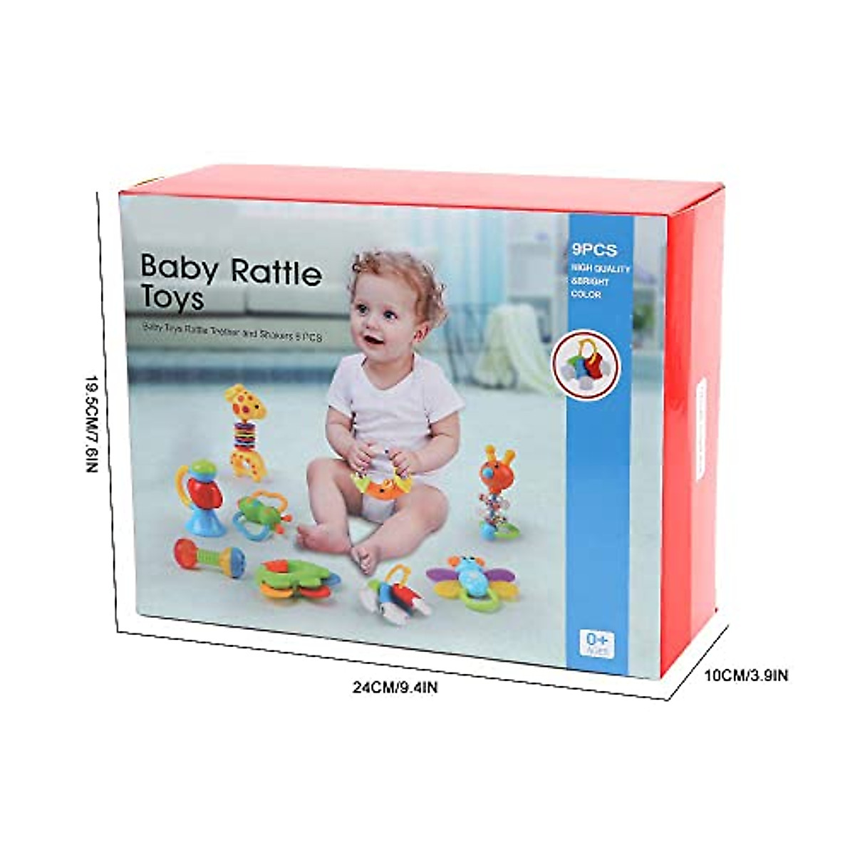 Aomola 9 PCS Baby Rattles Toys Set, Infant Teether and Shaker Rattles Toy, Baby Newborn Gift Set for Hand Development Early Educational Toys for 0+, 3, 6, 9, 12 Month Newborn Toddler