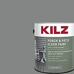 KILZ Low-Lustre Enamel Porch & Patio Latex Floor Paint, Interior/Exterior, Slate Gray, 1 Gallon