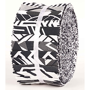 Soimoi 40Pcs Geometric Print Cotton Precut Fabrics for Quilting Craft Strips 2.5 inches Jelly Roll - White & Black