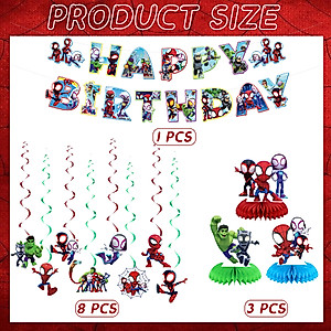 Spidey And His Amazing Friends Birthday Party Decorations, Include Happy Birthday Banners,Hanging Swirls and Honeycomb Centerpiece for Spidey Party Supplies