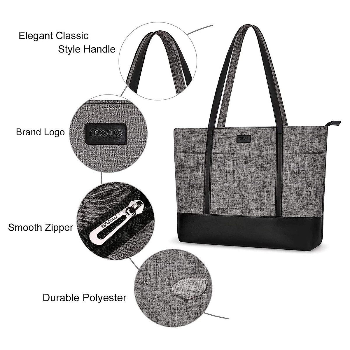 MOSISO Laptop Tote Bag for Women (17-17.3 inch), Polyester PU Leather Lightweight Business Travel School Bag with Front 3 Pockets