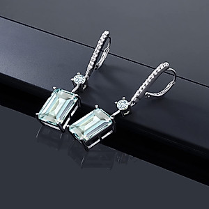 Gem Stone King 925 Sterling Silver Sky Blue Simulated Aquamarine Dangle Earrings For Women (14.08 Cttw, Emerald Cut 14X10MM)