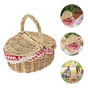 BESPORTBLE Bread Storage Basket Handheld Basket Outdoor Picnic Basket with Double Lids