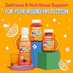 Feel Great Liquid Multivitamin for Kids | Orange Flavored Vegetarian & Sugar Free Kids Liquid Vitamin | Essential Kids Vitamins & Immune Support for Kids | 30 Day Supply