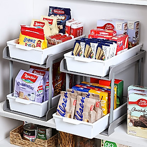 2 Tier Slide Out Under Sink Organizers and Storage with Removable Dividers - Undersink Cabinet Drawers for Bathroom, Kithcen Cleaning and Organization - Multiuse Home Pull Out Organizing Tray, 1 Set