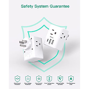 Outlet Extender Multi Plug Outlet - USB Wall Charger with 3 USB Ports (1 USB C), No Surge Protector Cruise Essentials for Ship and Travel, ETL Listed