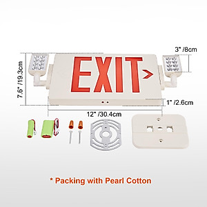 VEVOR LED Exit Sign with Emergency Lights, Two Heads Emergency Exit Light with Battery Backup, Combo Red Letter Fire Exit Lighting, Commercial Exit Signs for Business, White Tested to UL Standards