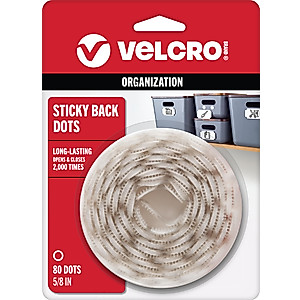 VELCRO Brand Dots with Adhesive | Sticky Back Round Hook and Loop Circles | 5/8in, 80 Pack | Arts and Crafts, School Projects, 95215W, White