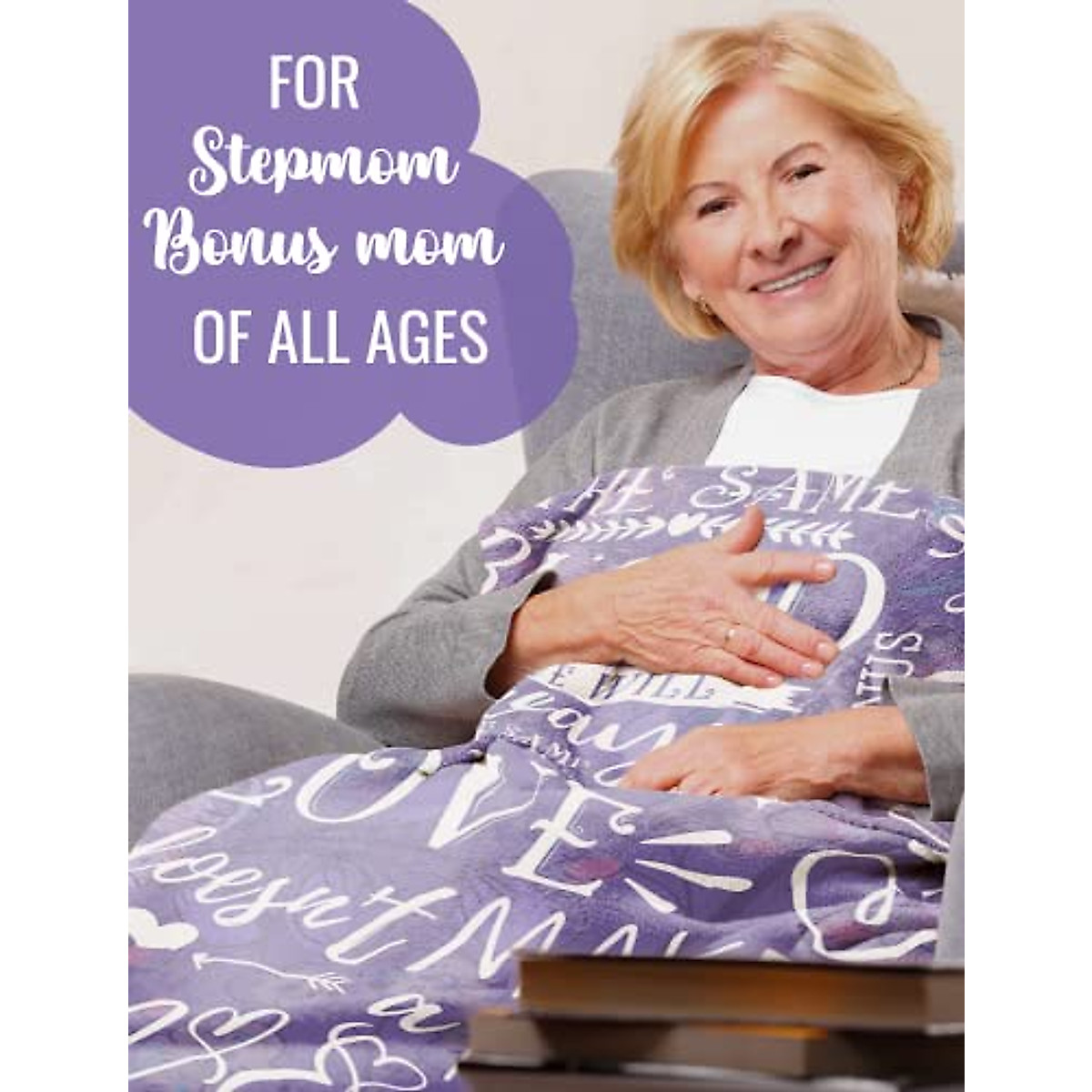 InnoBeta Bonus Mom Gifts, Bonus Mom Blanket, Stepmom Gifts, Mother's Day Birthday Gift for Stepmother, Bonus Mom, Stepmom, DNA Does Not Make A Family, Soft Throw Blanket 50"x65" - Purple