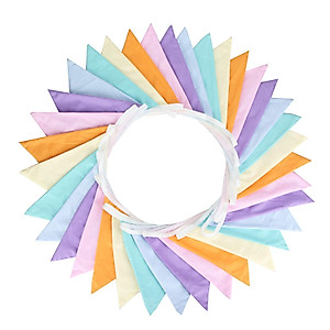 INFEI Multicoloured Pastel Double Layer Cotton Fabric Pennant Flags Bunting Banner Garlands for Wedding, Birthday Party, Outdoor & Home Decoration (10M/32Ft)