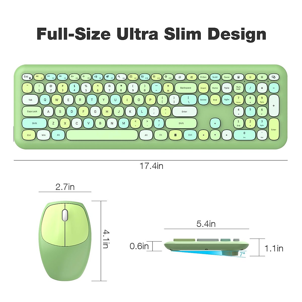MOFII Wireless Keyboard and Mouse Combo Silent, Slim Compact 2.4G USB Full Size Wireless Mouse and Keyboard Combo, Cute 110 Keys Keyboard for PC, Notebook, MacBook, Tablet, Laptop, Windows System
