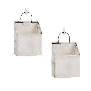 TsLinc 2 Pack Wall Hanging Storage Bag, Waterproof Over The Door Closet Organizer Hanging Pocket Linen Cotton Organizer Box Containers for Bedroom, Bathroom