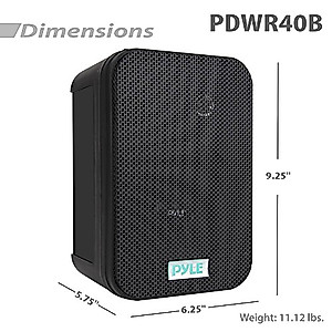 Pyle Home Dual Waterproof Outdoor Speaker System - 5.25 Inch Pair of Weatherproof Wall/Ceiling Mounted Speakers w/Heavy Duty Grill, Universal Mount - for Use in The Pool, Patio, Indoor PDWR40B (Black)