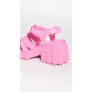 Melissa Megan Platform Jelly Heels for Women - The Iconic Original 90’s Jelly Shoe, Fisherman's Sandal with Chunky, Platform Lug-Sole Heel and Adjustable Strap and Side Buckle, Pink, 5