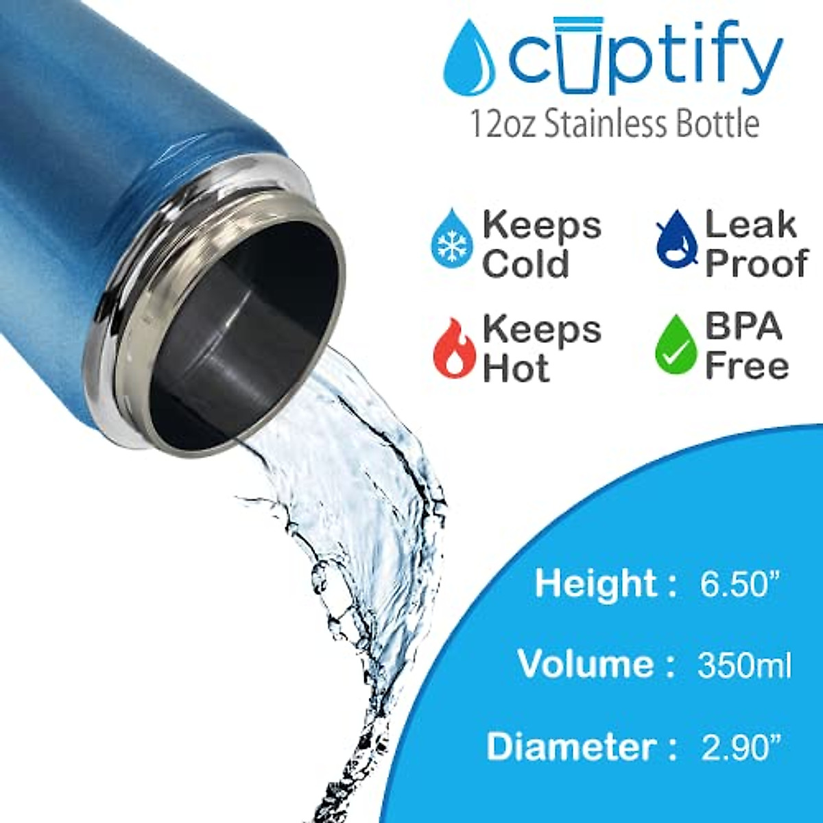 Personalized Kids Water Bottle with Straw Lid on Baby Blue Glitter for School Engraved Custom Children Name 12 oz Modern Insulated Stainless Steel Steel