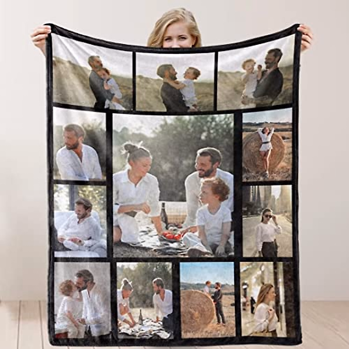 Wucidici Personalized Blanket with Picture, Custom Blanket with Photo Collage, Customized Text Blanket Throw Gift for Family Friend Dog or Pet Wedding Anniversary(12 Photos Collage, 48"x 80")