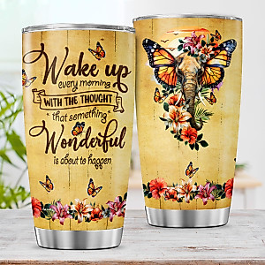 HUBUPU Elephant Gifts, Flower Butterfly Floral, Tumbler 20 Oz With Lid And Straw, Elephant Inspiring