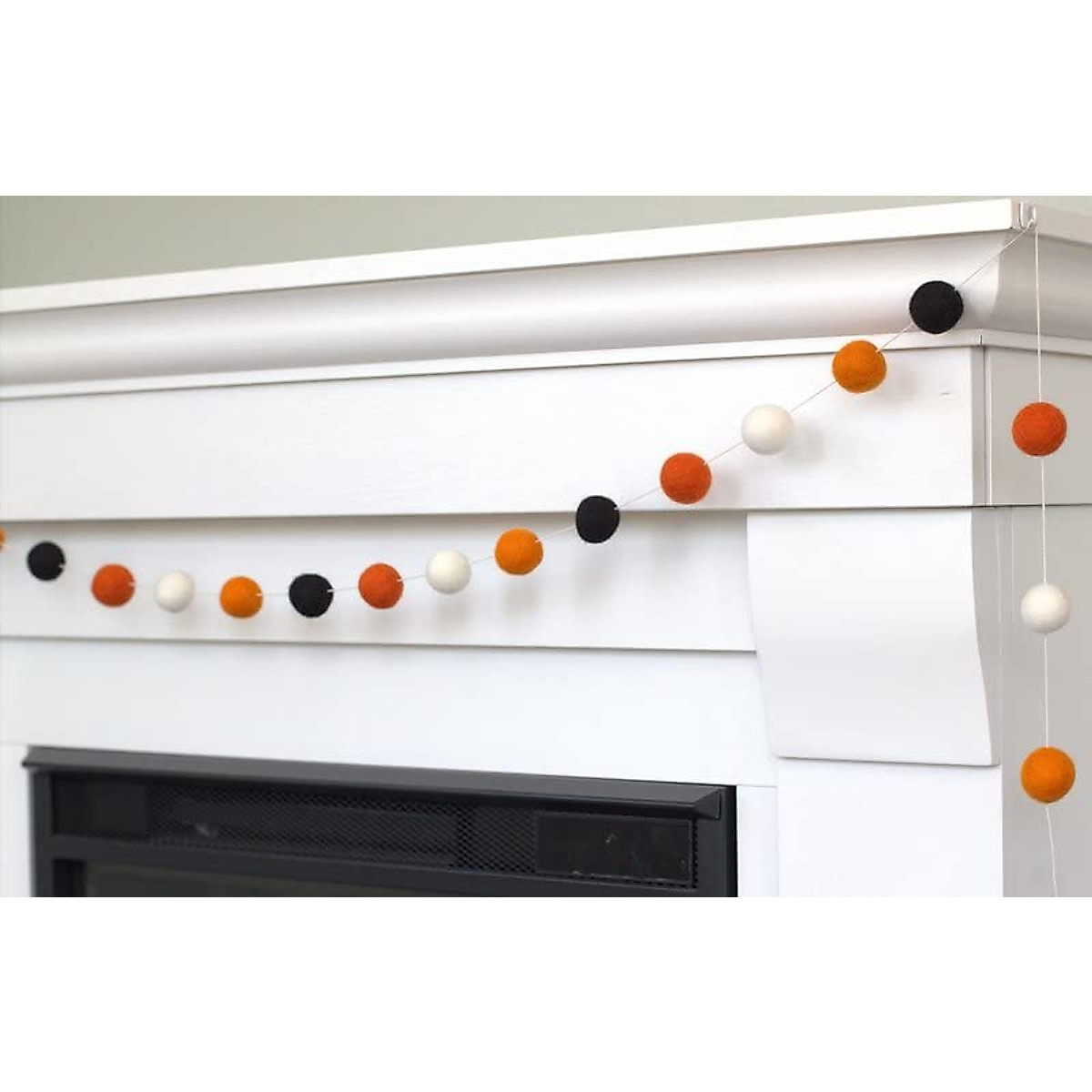 Halloween Felt Ball Garland- Orange, Tangerine, Black, White- 1" (2.5 cm) Wool Felt Balls- Autumn Fall Pumpkin