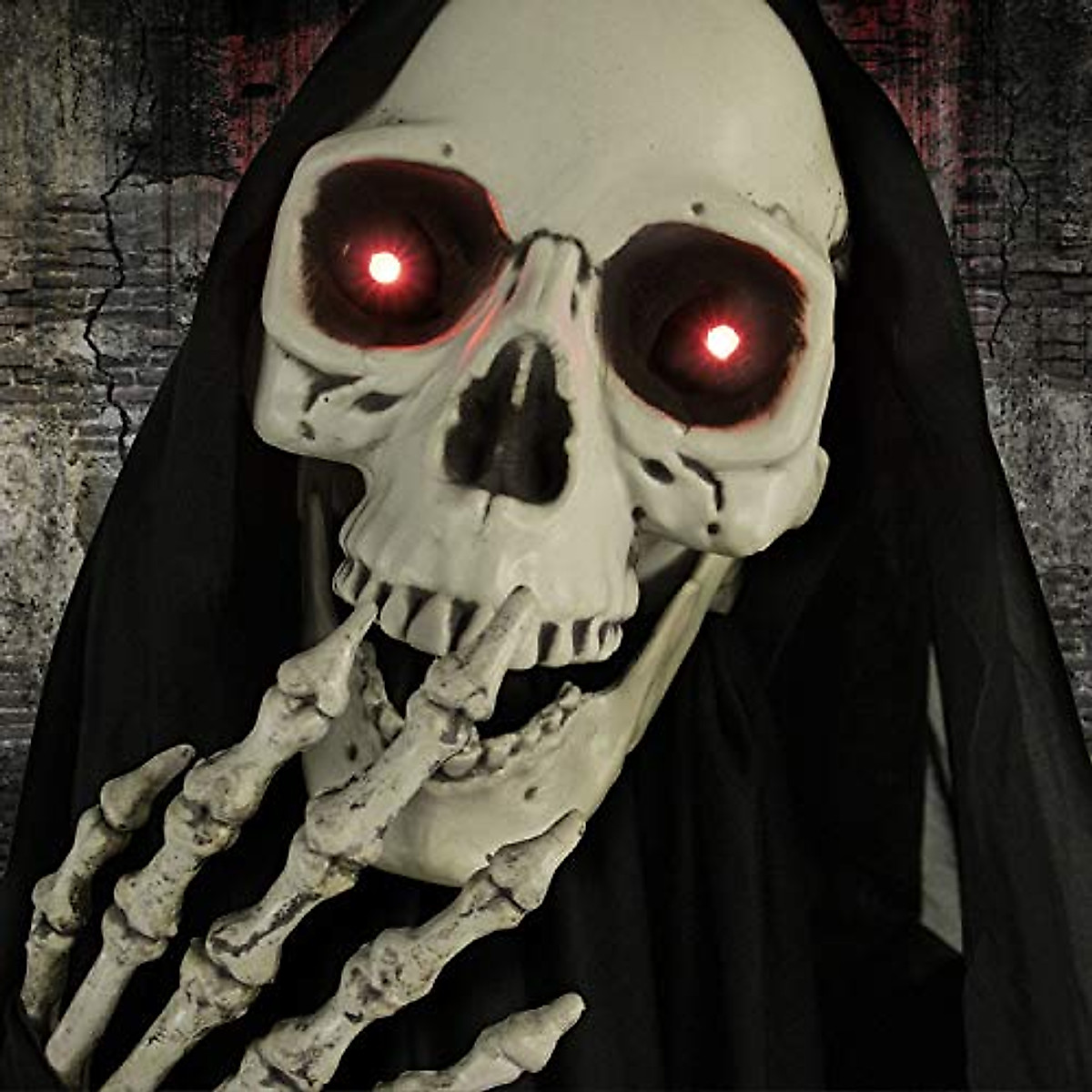 Haunted Hill Farm Life-Size Animatronic Reaper, Indoor/Outdoor Halloween Decoration, Light-up Red Eyes, Poseable, Battery-Operated