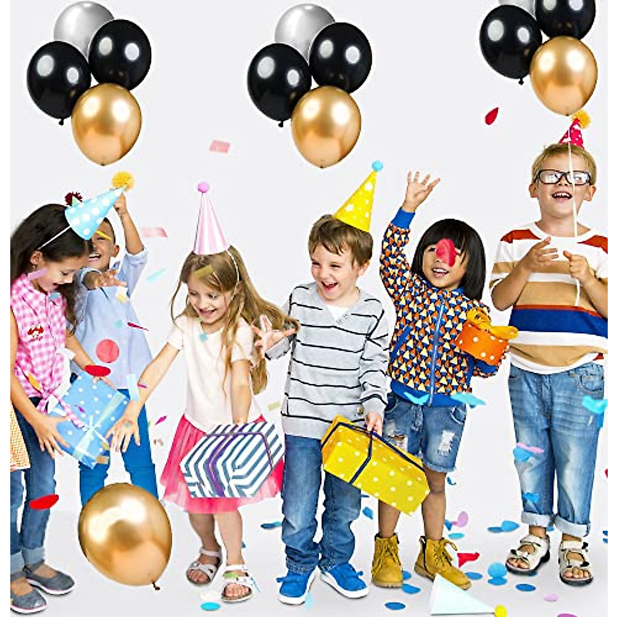 60pcs Gold Silver Black Balloons 12 Inches Latex Gold Silver Black for Birthday Party Baby Shower Graduation Decorations.