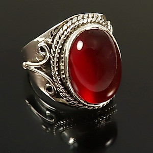Goyal Jewels Carnelian Oval Shape Gemstone 925 Sterling Silver Stone Band Ring All Size Beautiful Ring Handmade Jewelry Ring GESR207A (US-13.5)