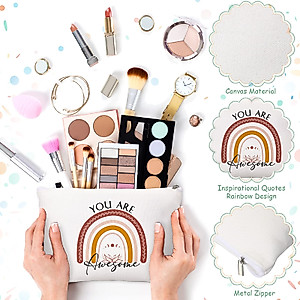 20 Pcs Rainbow Makeup Bags Bulk Inspirational Cosmetic Bags Motivational Quotes Canvas Bags with Zipper Encouragement Pouch Gift for Women Birthday Christmas Employee Appreciation Gift(Rainbow)