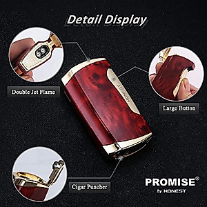 PROMISE Torch Lighter Double Jet Flame Cigar Lighter (Brown Grain)