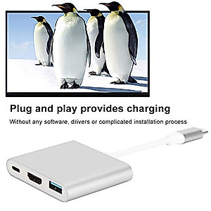Shanrya Converter, 3 in 1 Type‑c Adapter, 1PCS Plug and Play for Education Presentations Films Exhibitions(Silver)
