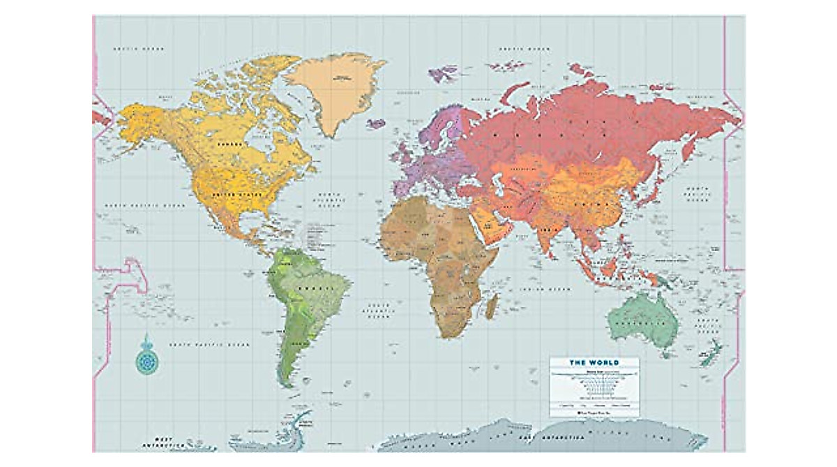 Extra-large Laminated World Wall Map - 67'' x 45''