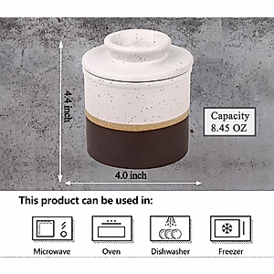 Ceramic Butter Crock For Counter With Water Line White Brown Butter Keeper French Butter Dish Porcelain Butter Holder With Water Line Butter Cup