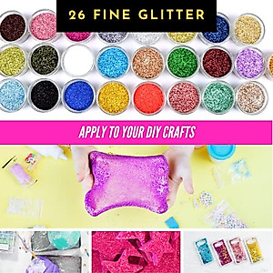 FINOCLAY Fine Glitter 52 Colours Holographic Shaker Tubes 260g Set for Epoxy Resin, Laser for Nail Art, Neon for Body Art, Chunky Iridescent Flakes, Art Crafts, Slime Supplies Gold Silver Glitter