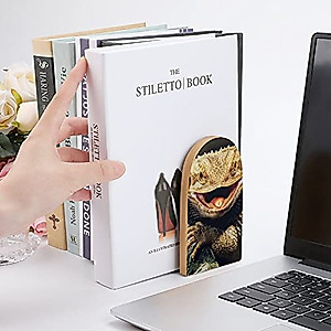 Cool Bearded Dragon Lizards Wooden Shelves Bookends Desktop Book Stand Book Ends Books Holder for Library School Home Office Study Bedroom Decoration（Logs）