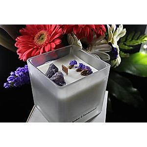 Natural Soy Wax Scented Candles - Lavender Vanilla Scented Candle & Amber Sandalwood with Wooden Wick in a Frosted Glass Square Jar with Bamboo Lid by September 98