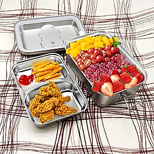 Double Layer Stainless Steel Bento Lunch Box - 1800ML Leak Proof Container with Safety Latch, Chopsticks and Spoon Included. Perfect for Adults and Easy to Clean! Dishwasher Safe Metal Bento Box.
