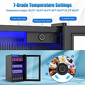 COSTWAY Beverage Refrigerator and Cooler - 120 Can Mini Fridge with Glass Door, Removable Shelves for Soda Beer Wine, Small Drink Refrigerator for Home Office Bar, 3.2 cu.ft.