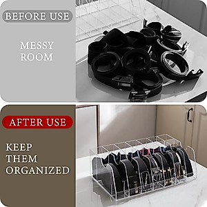 HeiMma Acrylic Belt Organizer for Drawer, Belt and Tie Storage Holder for Closet Neck Tie Box Organizer, 14 Compartment, Large Size