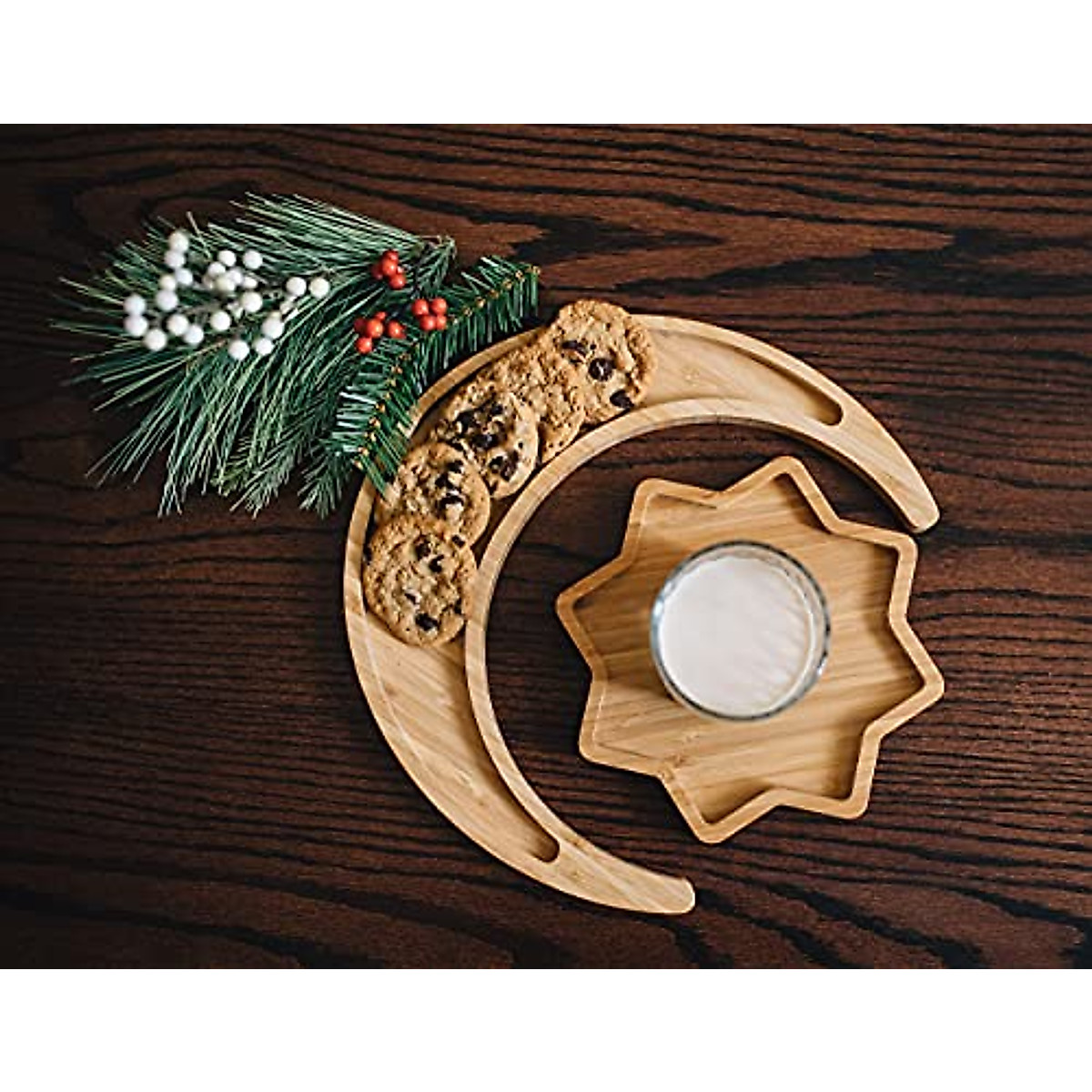 Suqoon Wooden Crescent Moon & Star Tray - Crystals & Stones Holder - Exquisite Serving Tray Set for Appetizers, Cookies - 11.5 inch Crescent Moon Tray for Healing Crystals Storage & 8 inch Star Tray