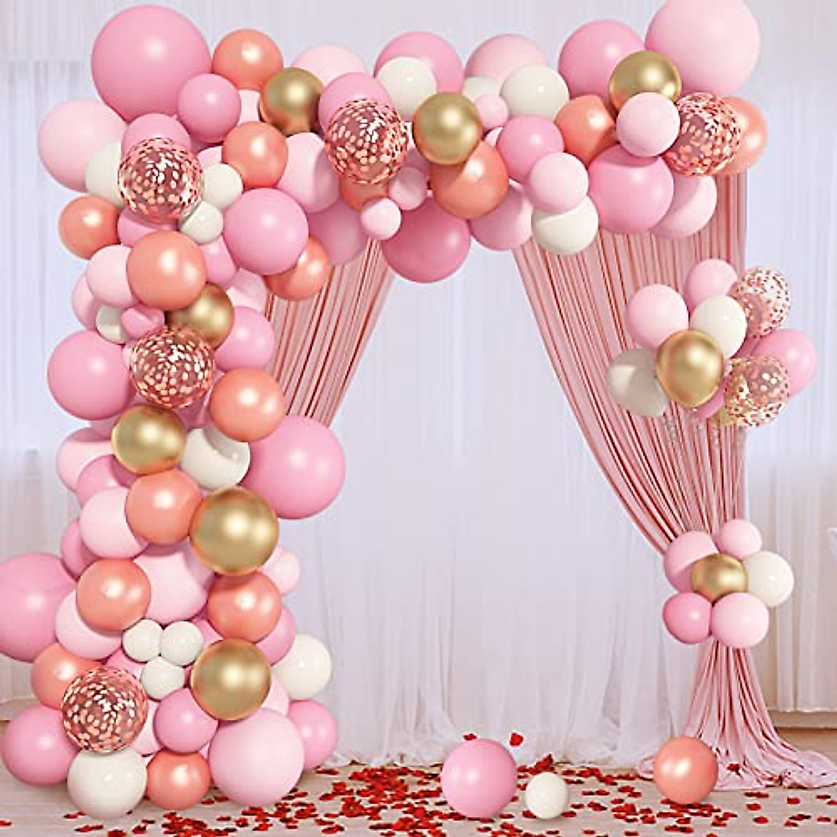 140Pcs Rose Gold Pink Balloons Garland Arch Kit, Light Pink Rose Gold Confetti Balloons for Women Girls Birthday Baby Shower Wedding Graduation Bachelorette Mother's Valentine's Day Party Decorations