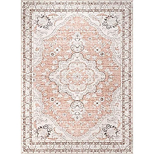 nuLOOM Tracie Machine Washable Floral Medallion Area Rug, 5' x 8', Peach