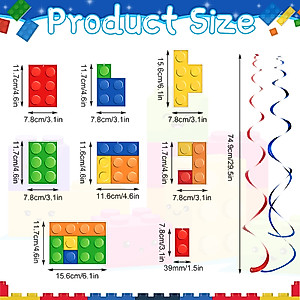 30 Pcs Building Blocks Party Favors Building Blocks Hanging Swirl Decoration Set 16 Pcs Building Block with Single Hanging Swirl and 14 Pcs Double Hanging Swirl for Building Block Theme Birthday Decor