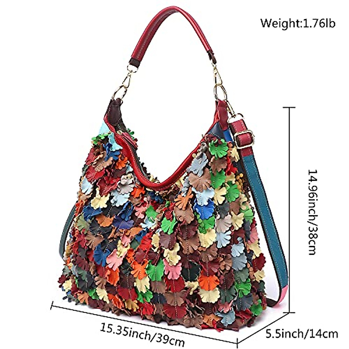 Segater Women Random Multicolor Handbag Leaf Splicing Shoulder Bag Colorful Shopper Satchel Purses