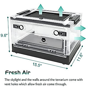 NEPTONION Reptile Terrarium 15.5"x12"x9" Reptile Breeding Enclosure Kits, Comes with Thermometer, Tong, Bowl and Some Decors, Suitable for Gecko,Chameleon, Lizard, Iguana,Snake, Bearded DragonTONION