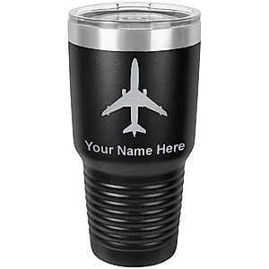 LaserGram 30oz Vacuum Insulated Tumbler Mug, Jet Airplane, Personalized Engraving Included (Black)