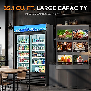 Wilprep Commercial Display Refrigerator, 35.1 cu ft 2 Sliding Door Merchandiser Refrigerator with LED Lights, 52.4 in Upright Beverage Cooler for Restaurant Retail Stores, ETL & ETL Sanitation Listed