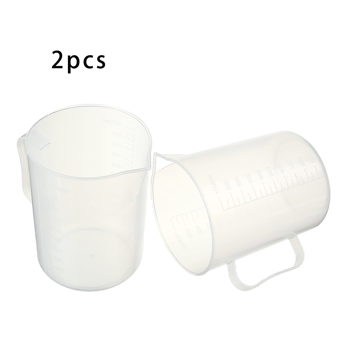 Aicosineg 2Pcs Measuring Cups 1000ml Plastic Graduated Cups PP Plastic Graduated Beaker Measuring Pitcher Pour Cup Liquid Measuring Mixing Cups Plastic Measuring Cup with Handle for Lab Science