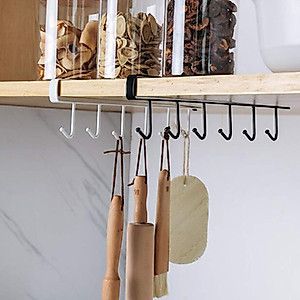 Under Cabinet Utensils Hanger Without Drilling, 2 Pcs Cup Holder Under Cabinet Coffee Cup Mug Holder Hanging Rack for Closet Ties, Bookcase, Bedroom, Bathroom, Fit for 1 Inch Thickness Shelf or Less