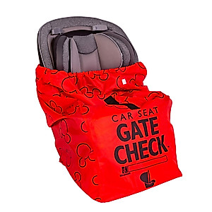 Disney Baby by J.L. Childress Gate Check Bag for Car Seats - Fits ALL Car Seats, Carriers & Booster Seats - Car Seat Bag for Air Travel - Red, Mickey Mouse