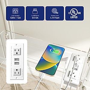 HMYHUM Acrylic Narrow Side Table with Charging Station, 7" Width, 3 Tier Small End Table for Small Spaces, Skinny Nightstand/Bedside Table with USB Ports & Outlet, Clear