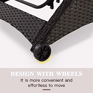 BNEHS Patio Lounge Chair, Chaise Lounge Outdoor, Rattan Sun Chair with Adjustable Back& Removable Cushions, Suitable for Poolside, Porch, Garden, Set of 2 Red