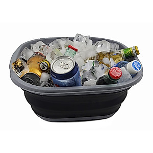 SAMMART 10L (2.6 Gallons) Collapsible Tub - Foldable Dish Tub - Portable Washing Basin - Space Saving Plastic Washtub (Dark Grey/Black (Set of 2))